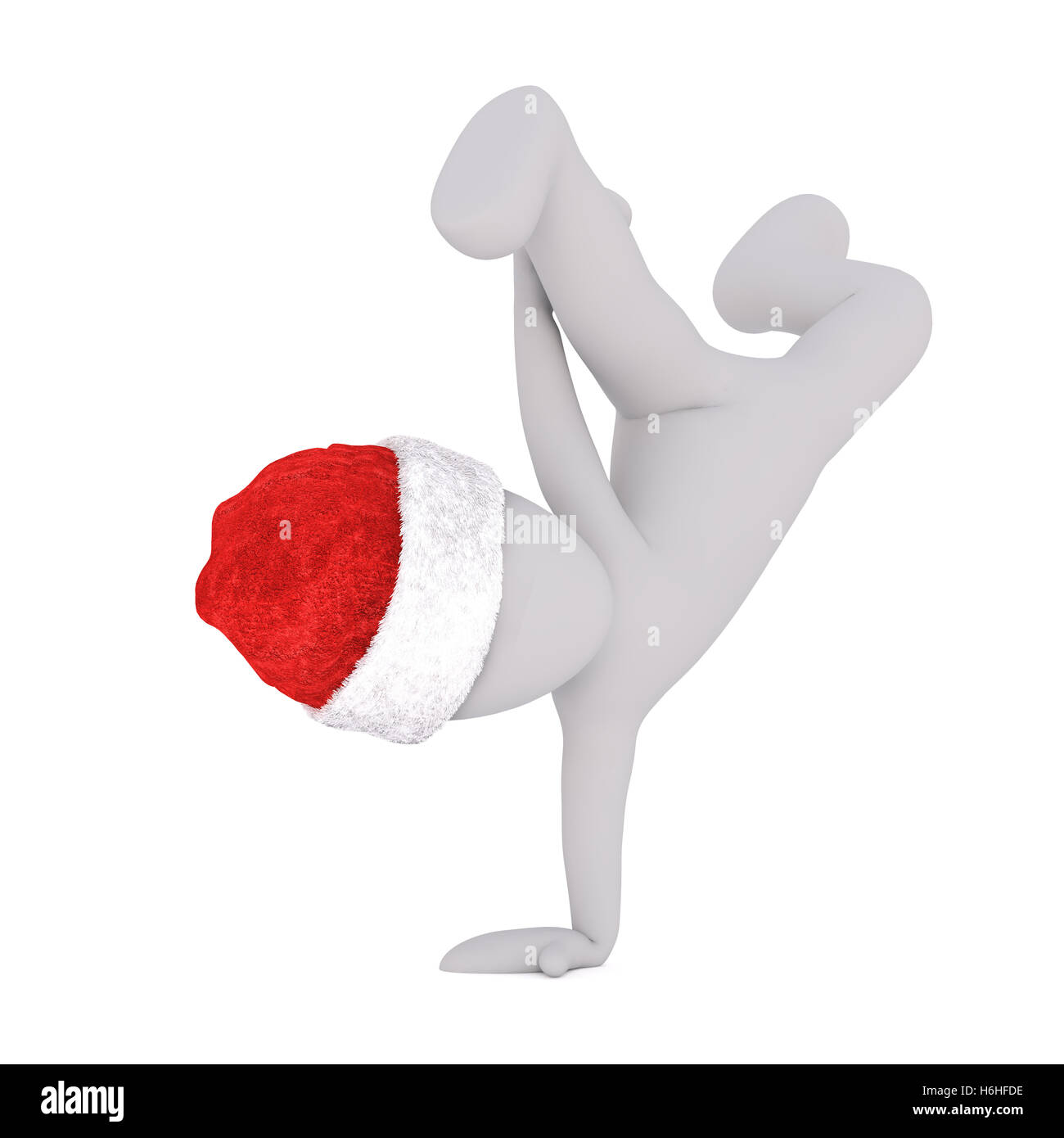 Single 3D figure in red Santa hat doing single arm handstand over ...
