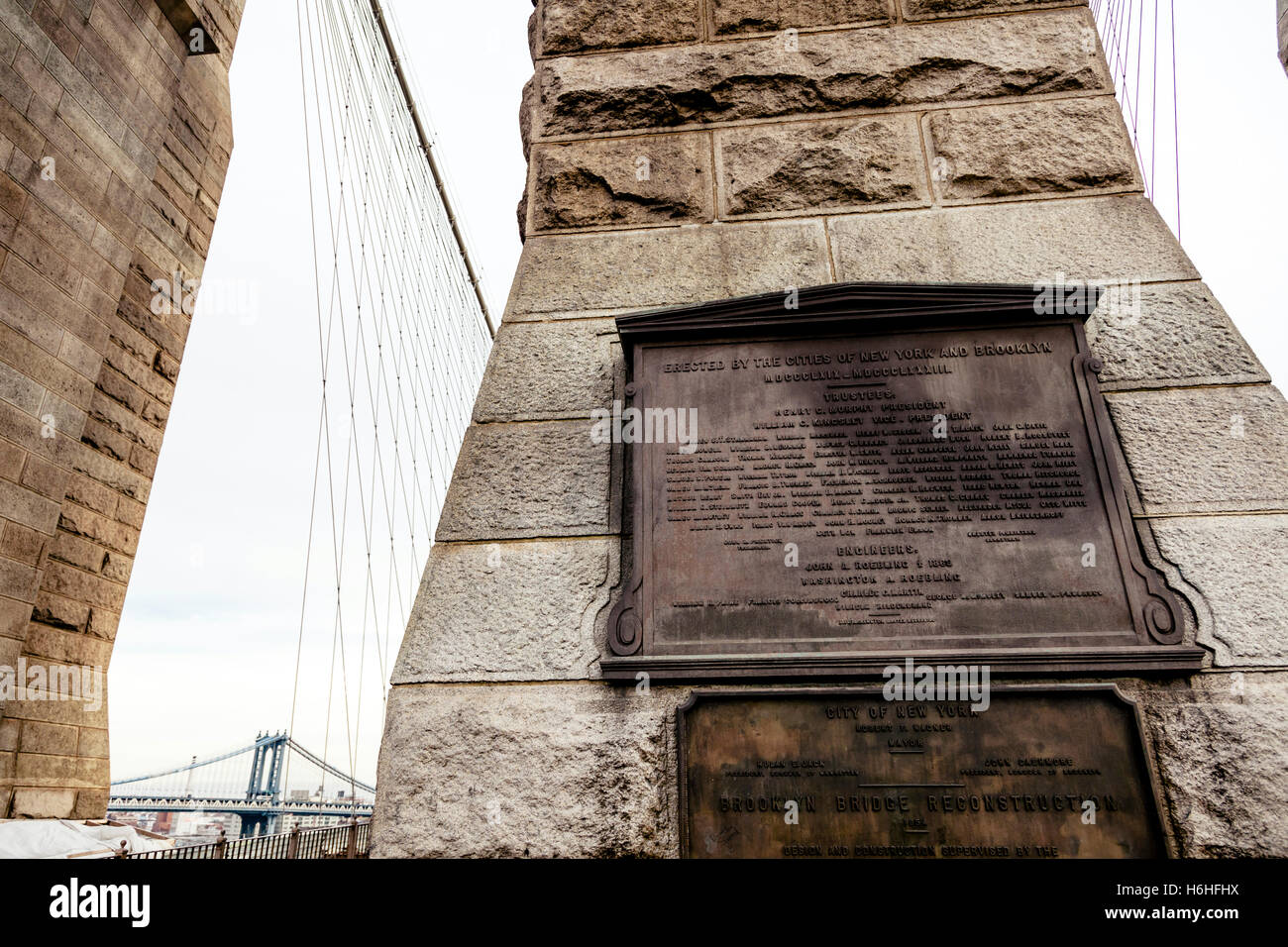NEW-YORK - NOV 15: Plaque with the names of the Brooklyn Bridge ...