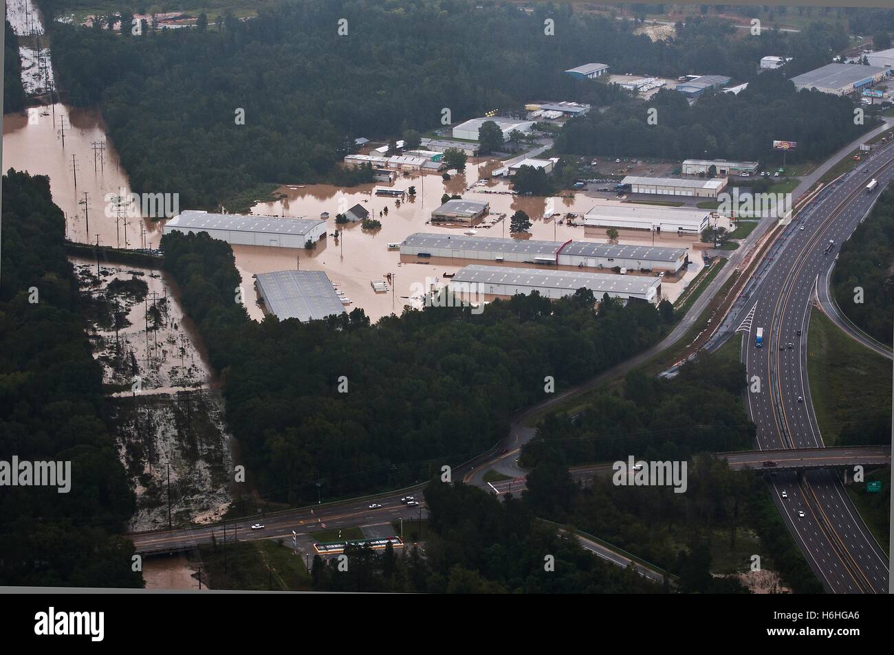An aerial view of severe flooding after the 1,000-year rains that ...