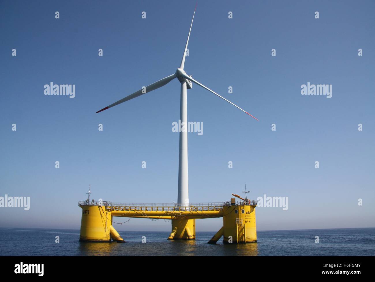 A WindFloat wind turbine sits on a floating foundation on an offshore ...