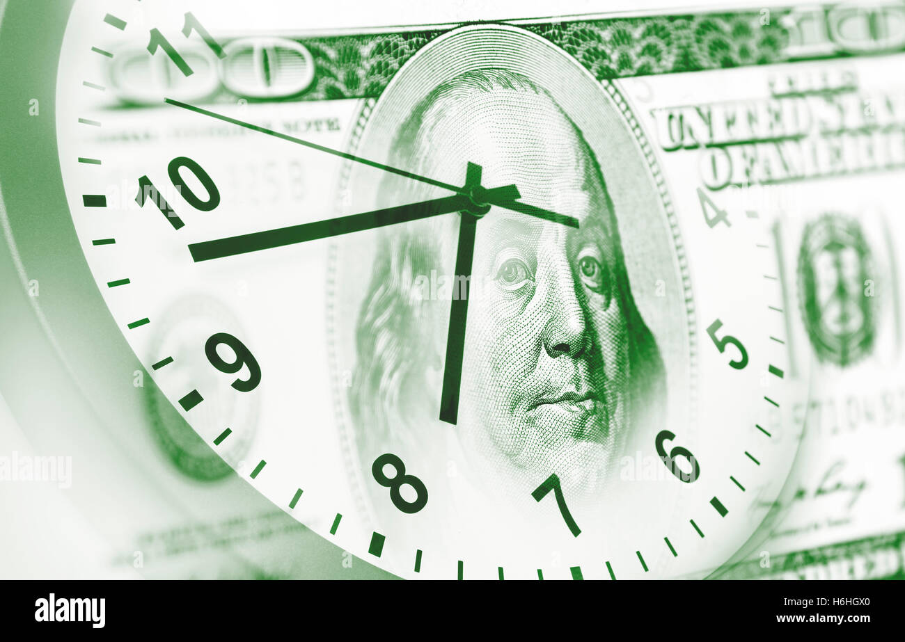 Clock and American banknote composite Stock Photo - Alamy