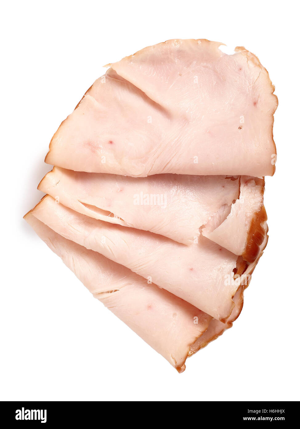 Ham slices. Isolated on a white background. Directly Above Stock Photo ...