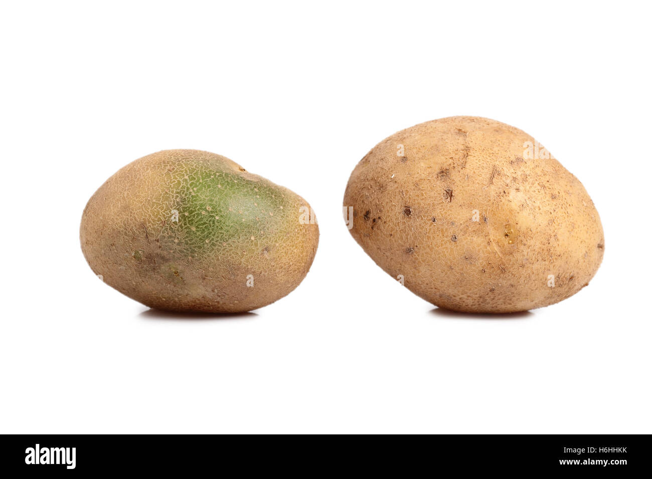 Raw unpeeled potato with green skin. Isolated on a white background ...