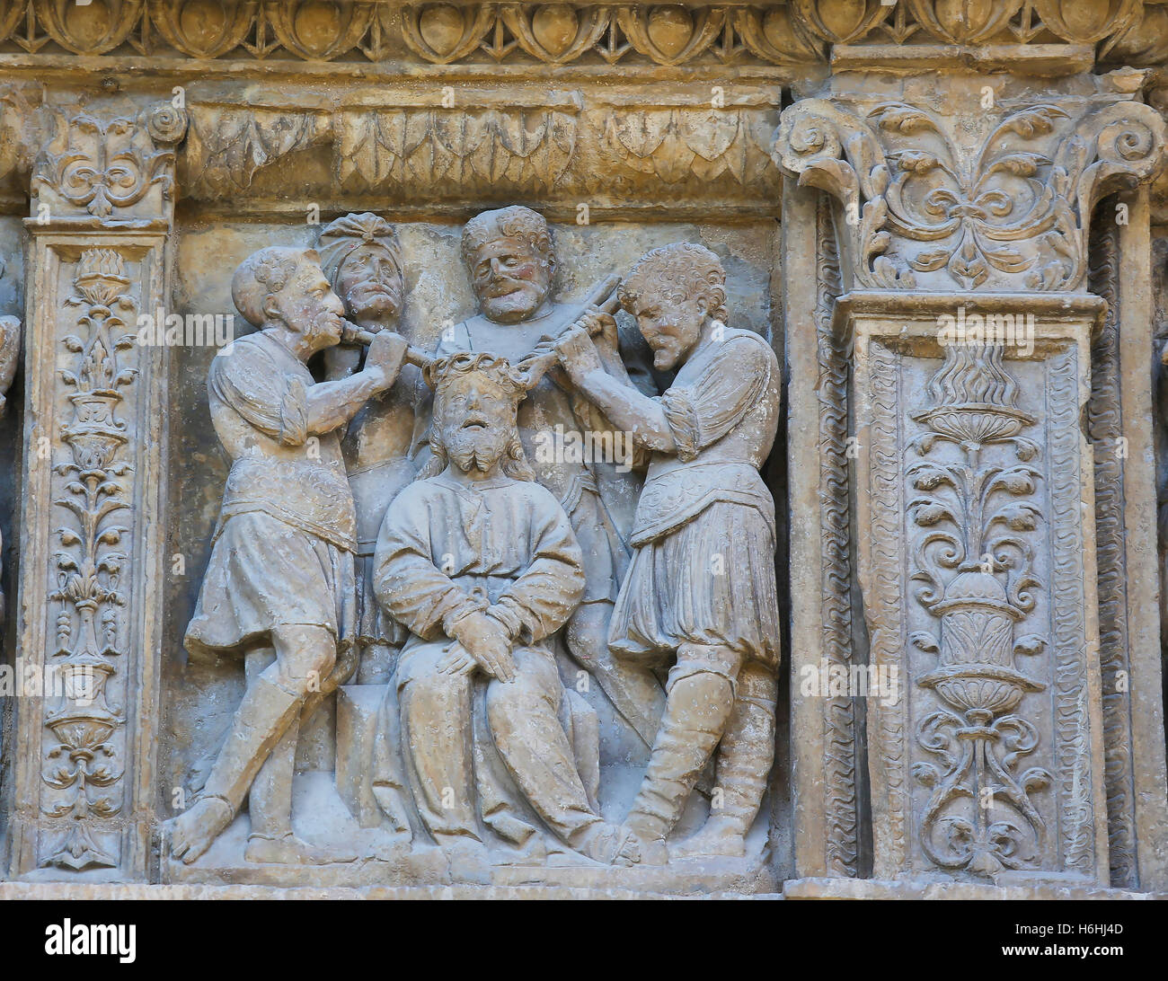 16th Century bas relief depicting the Torture of Jesus at the Principal ...