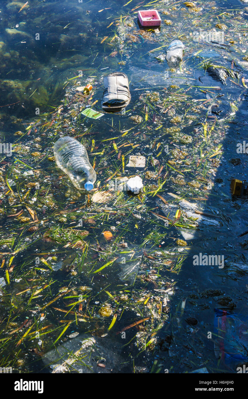 Rubbish in the sea Stock Photo - Alamy