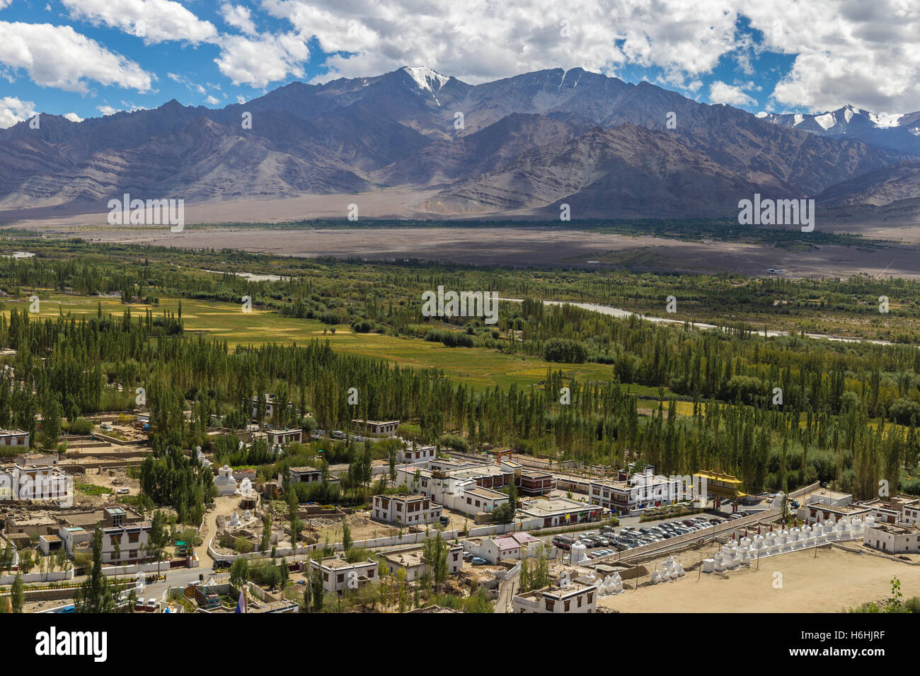 A view of Thikse town from the heights of Thikse Monastery Stock Photo ...