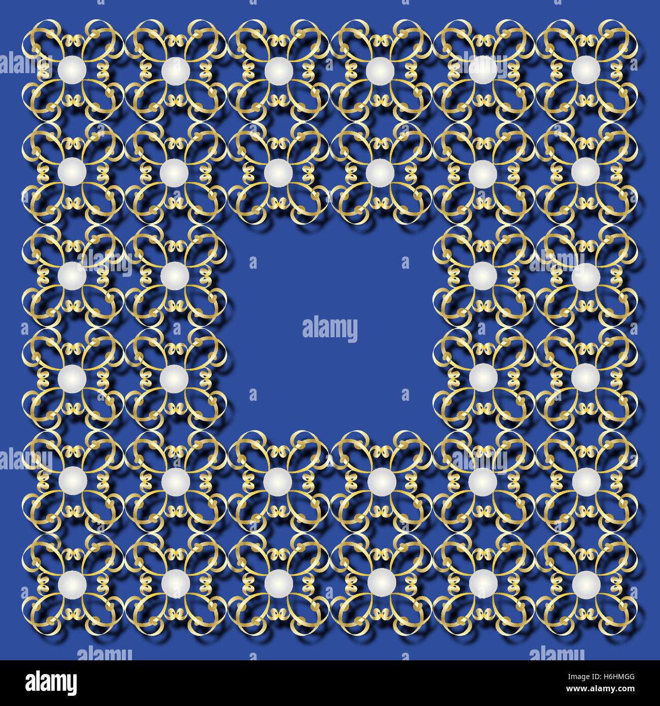 Gold filigree square double frame - blue Stock Vector Image & Art - Alamy