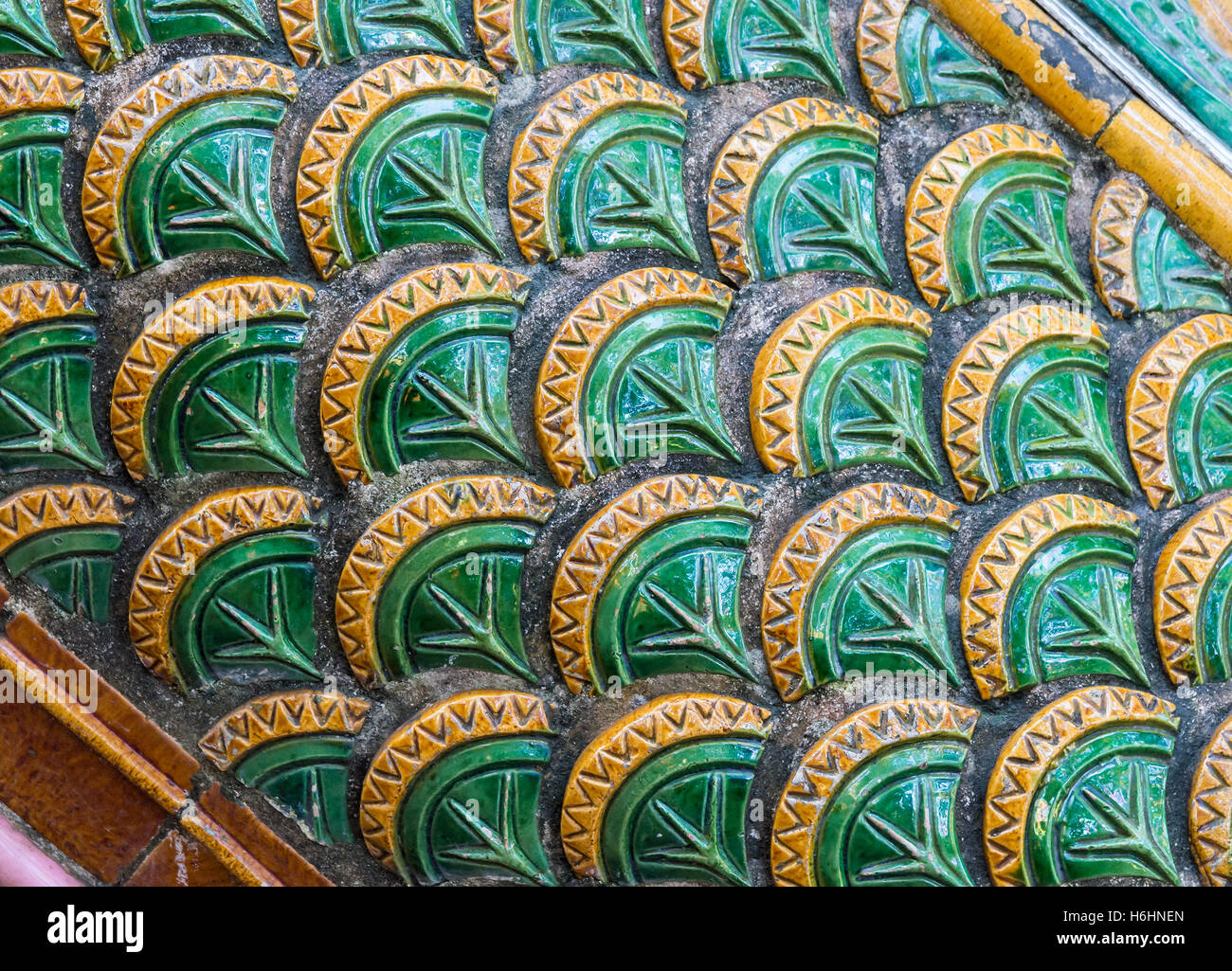 Closeup of the dragon scale on the dragon statue in the traditional ...