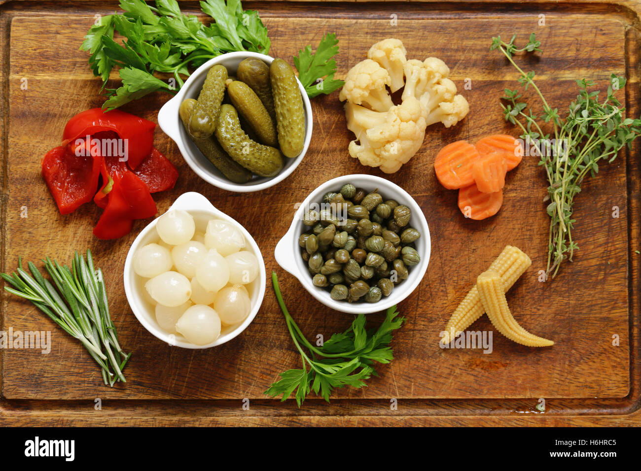 Assorted pickled vegetables (onions, capers, peppers, cucumbers Stock ...