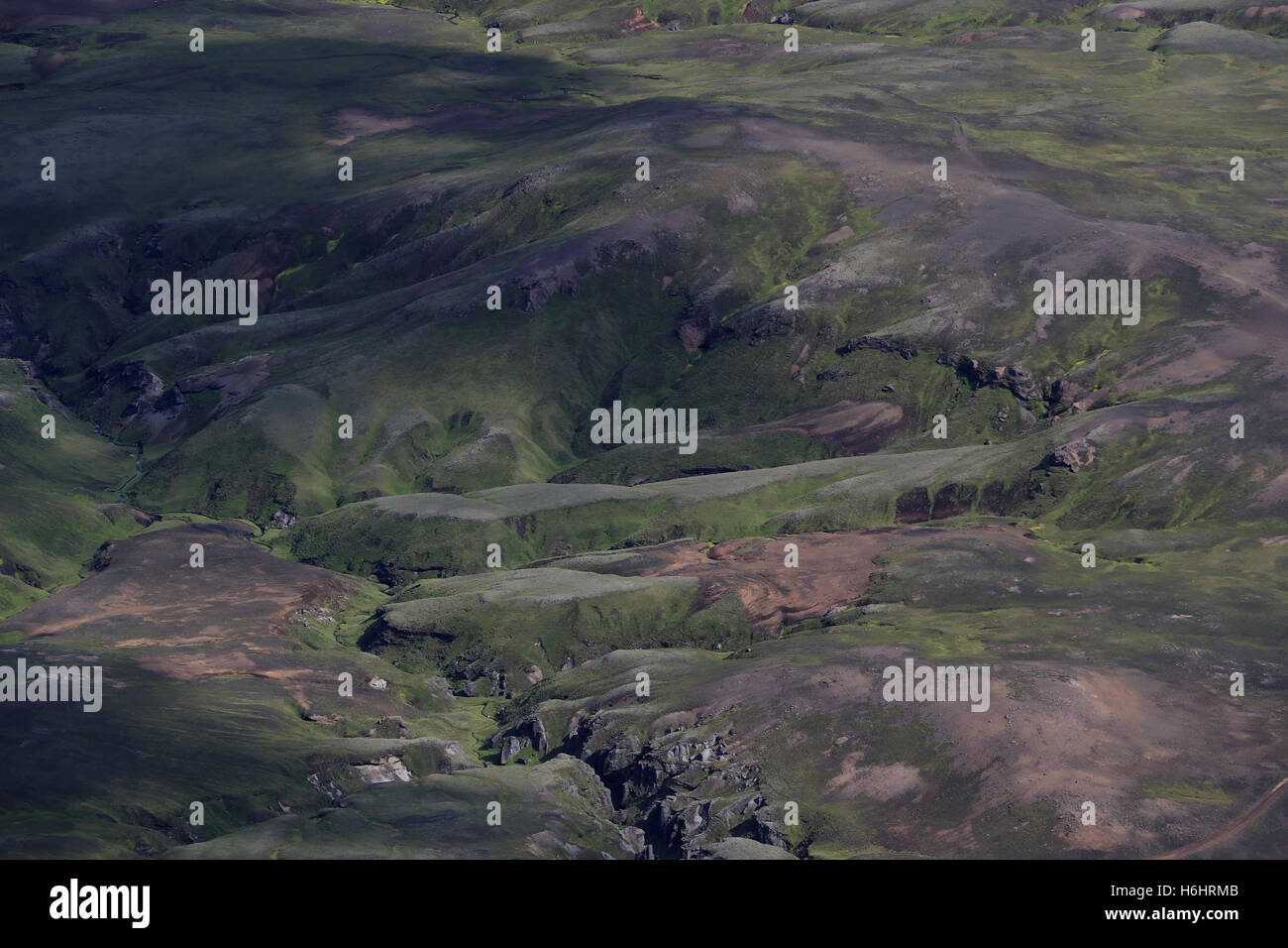 Aerial photo of rivers and lakes, mountain in the highlands of Iceland ...