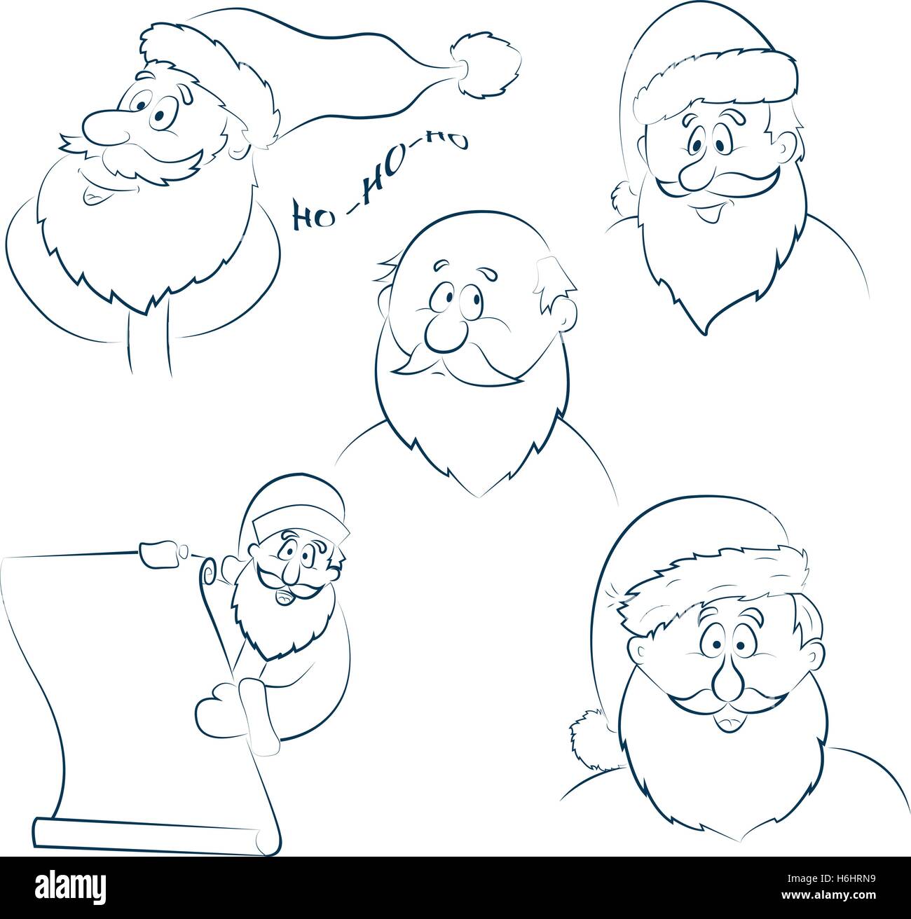 Vector illustration set of hand drawn Christmas Santa Claus. Pictures ...