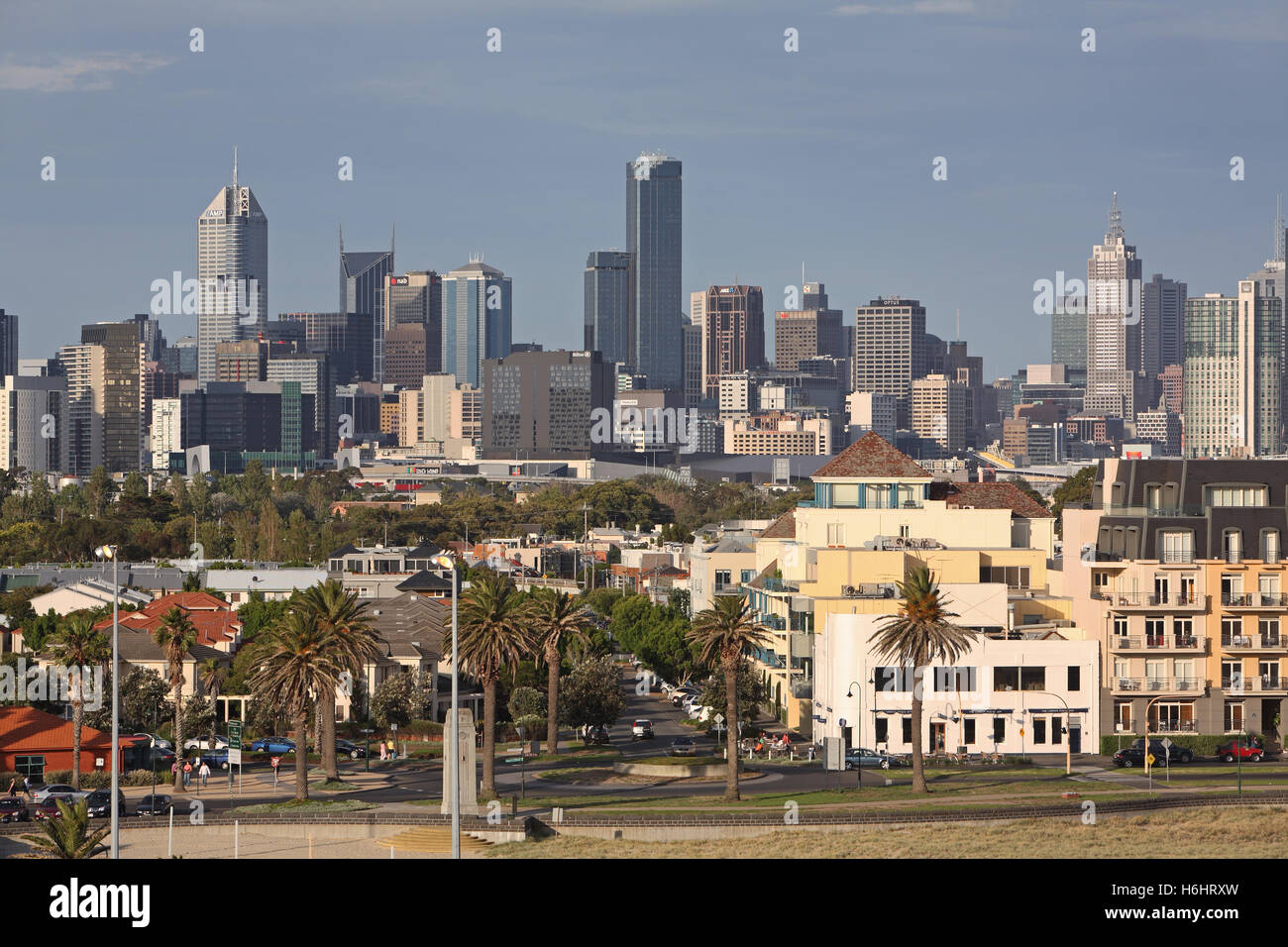 Waterfront view of the Port Melbourne area with Melbourne CBD in the ...