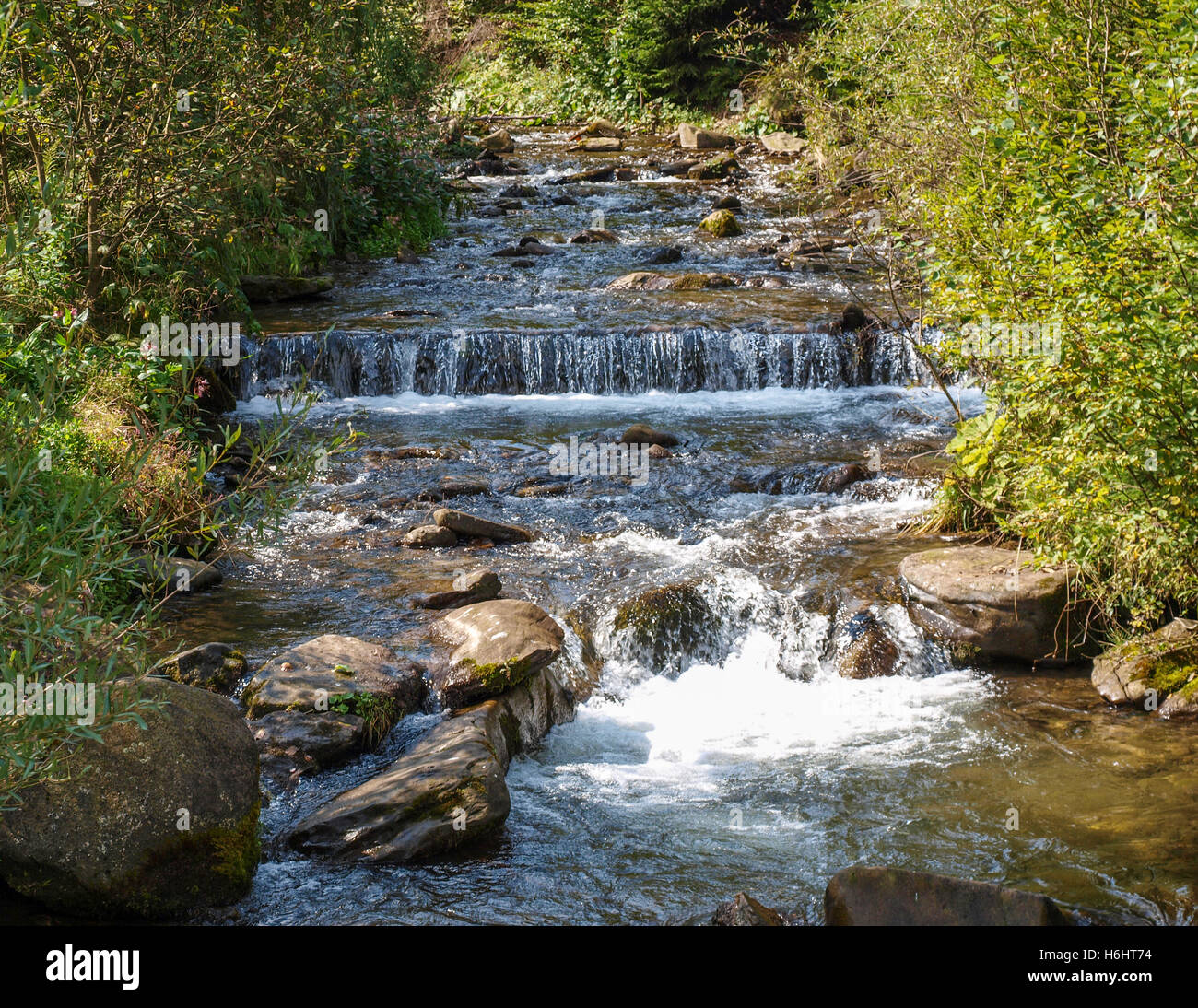 Fast flowing stream in the Carpathian Mountains overcoming rapids Stock ...