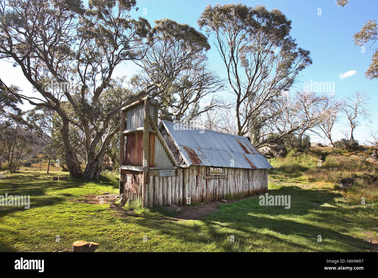 Wallace's Hut, a historic cabin in the Victorian Alps. Australia Stock ...