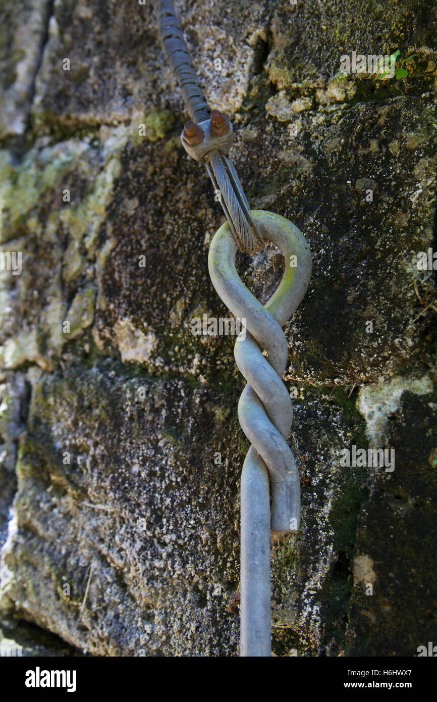 Cable, anchor, point, metal, clamp, brick, hook, steel, metal, iron ...