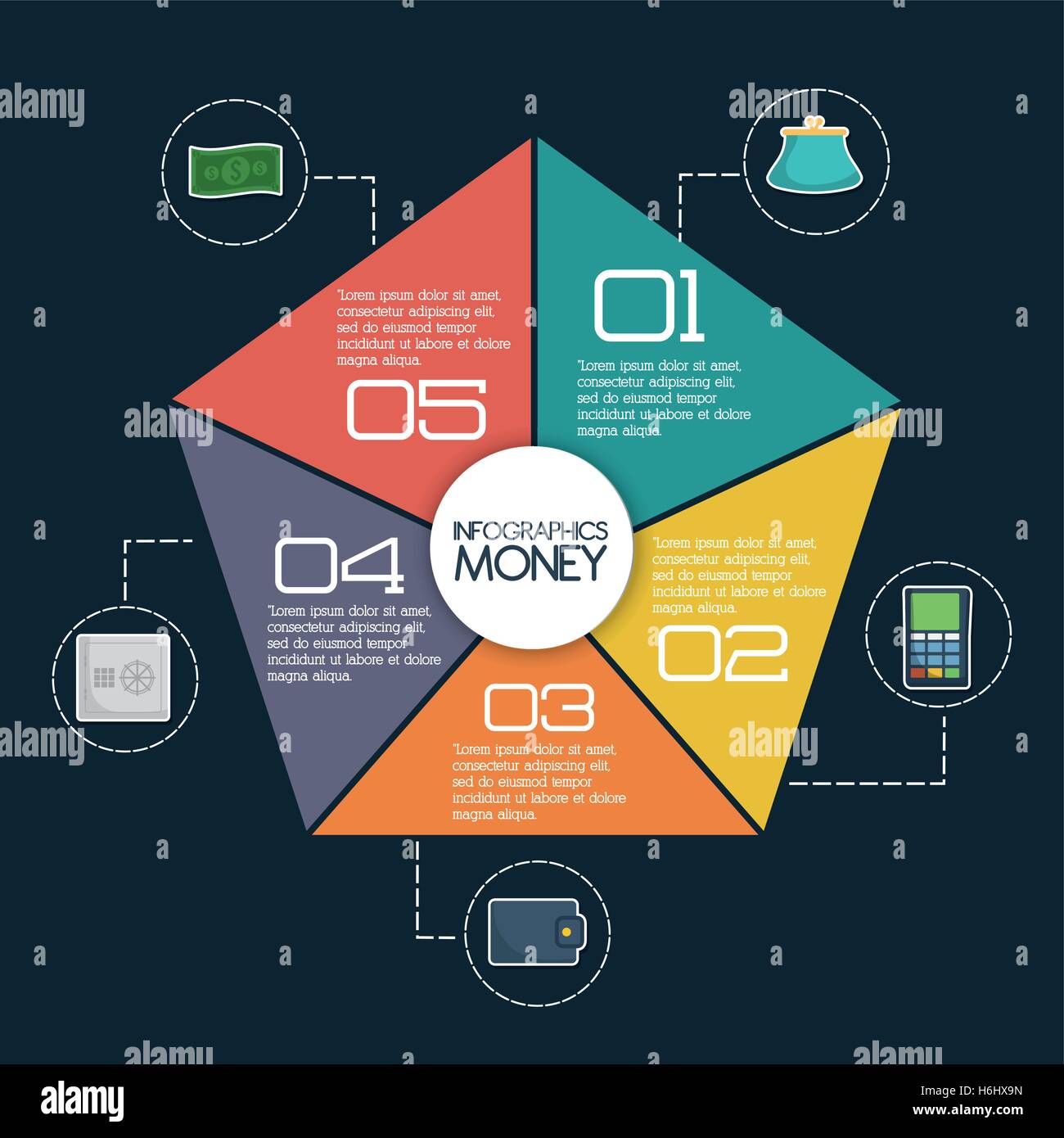 Purse wallet dataphone and bill. Infographic Money financial item ...