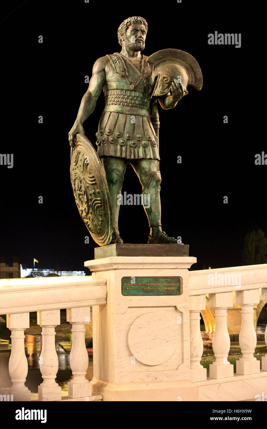 Statue of King Alexander I of Macedon (reign from 498-454 BC) in Skopje ...