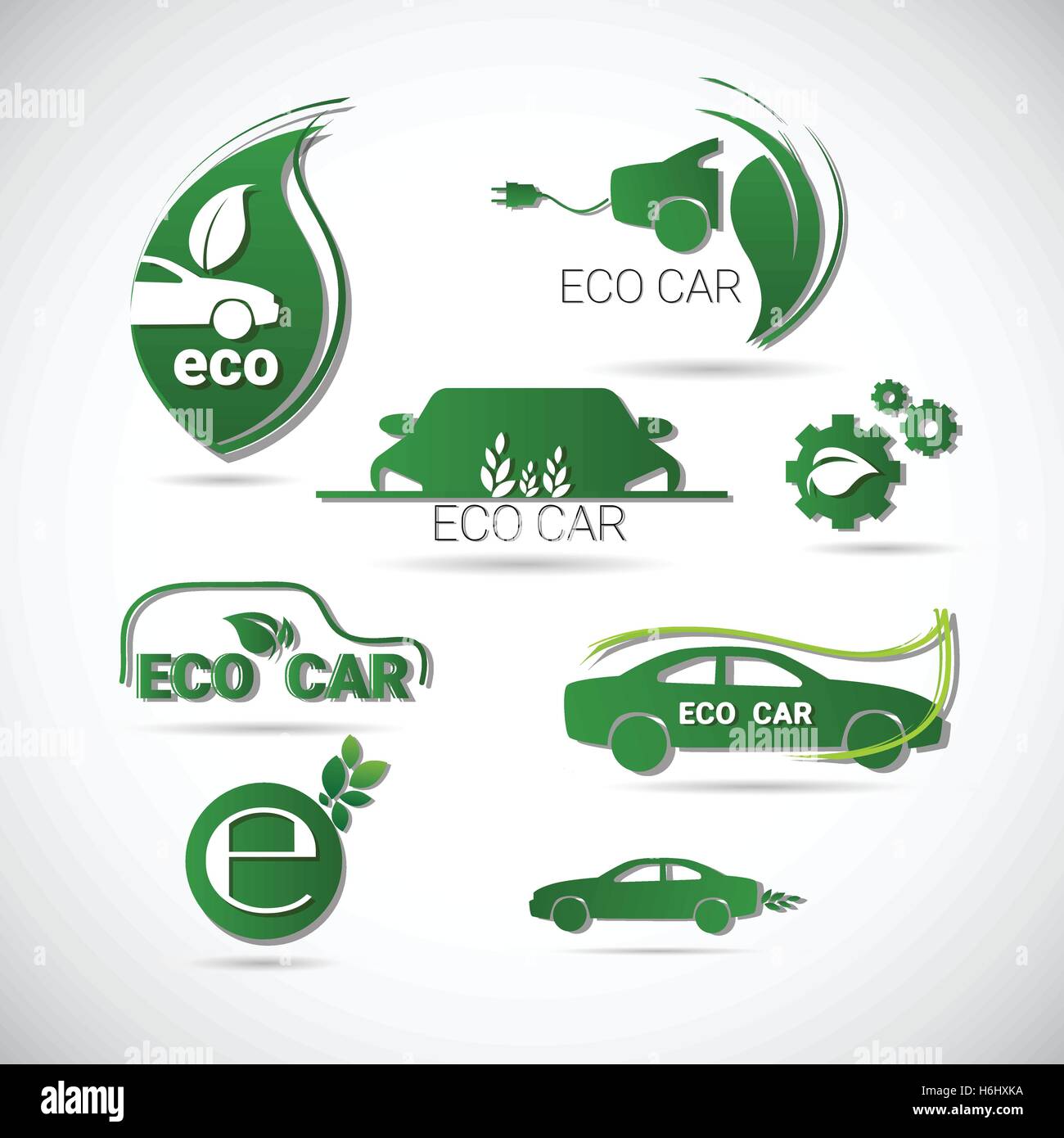 Eco Electric Car Friendly Environment Machine Web Icon Set Green Logo ...