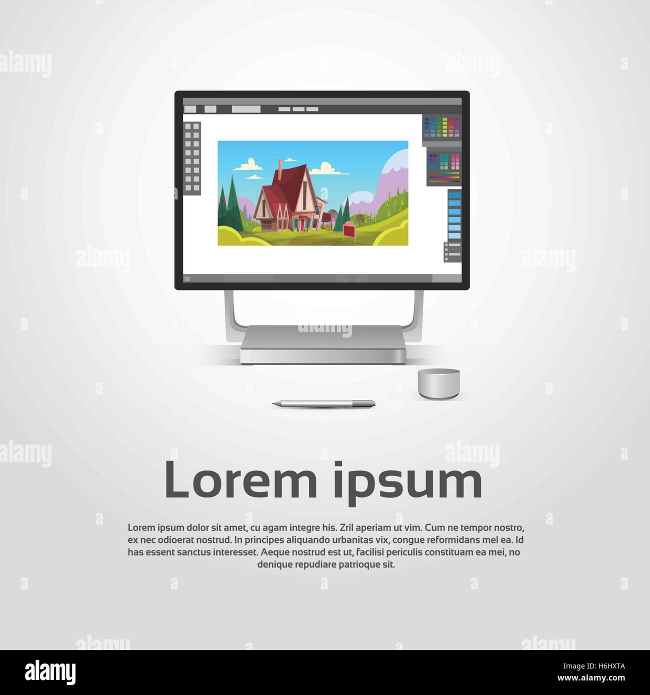 Desktop Modern Computer Graphic Designer Workplace Vector Illustration ...