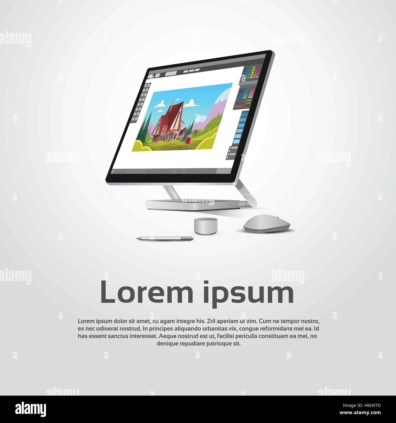 Desktop Modern Computer Graphic Designer Workplace Vector Illustration ...