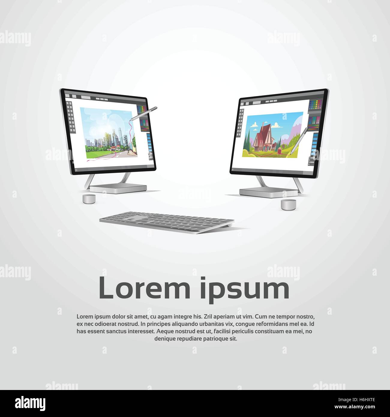 Desktop Modern Computer Graphic Designer Workplace Vector Illustration ...