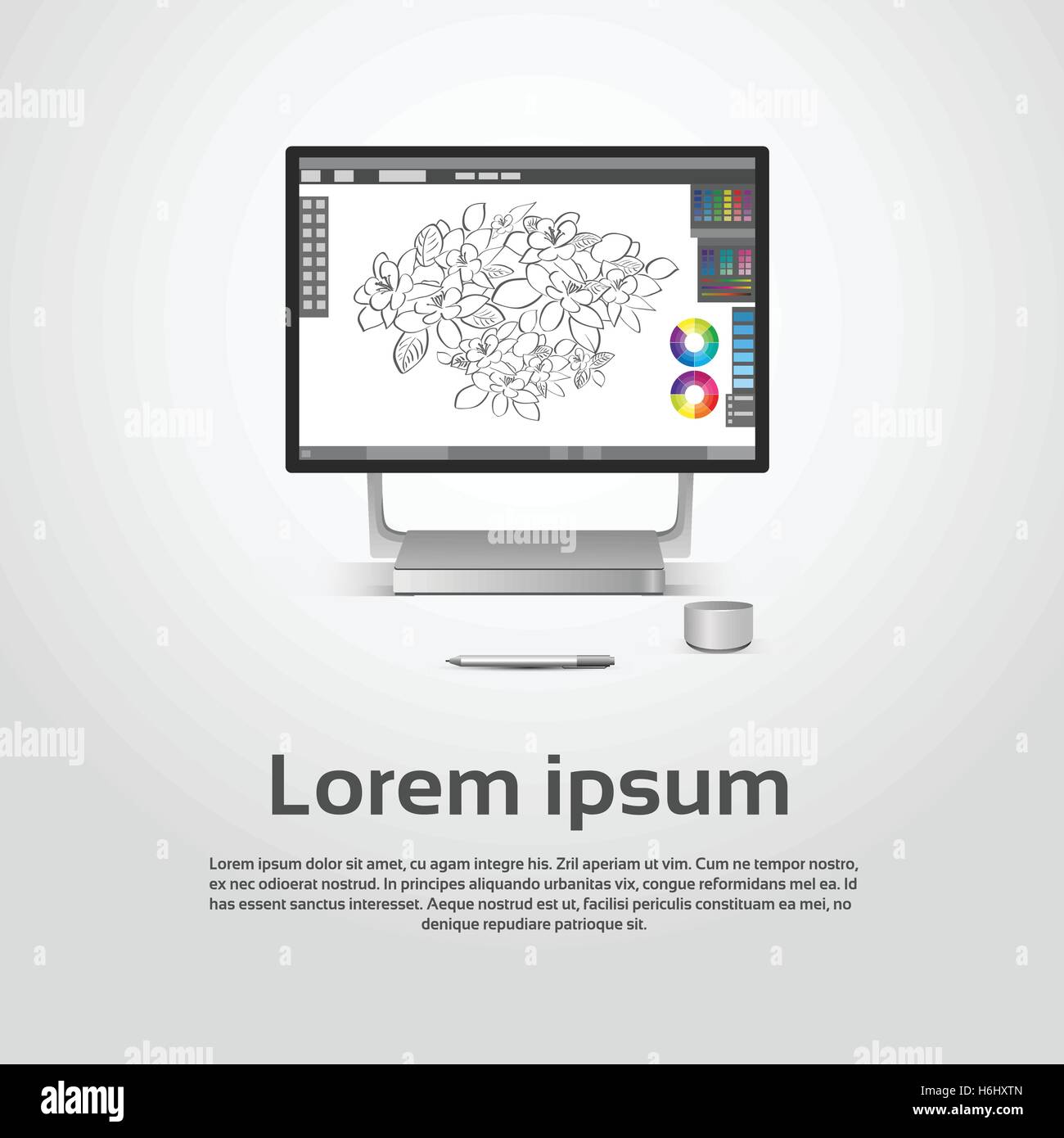 Desktop Modern Computer Graphic Designer Workplace Vector Illustration ...