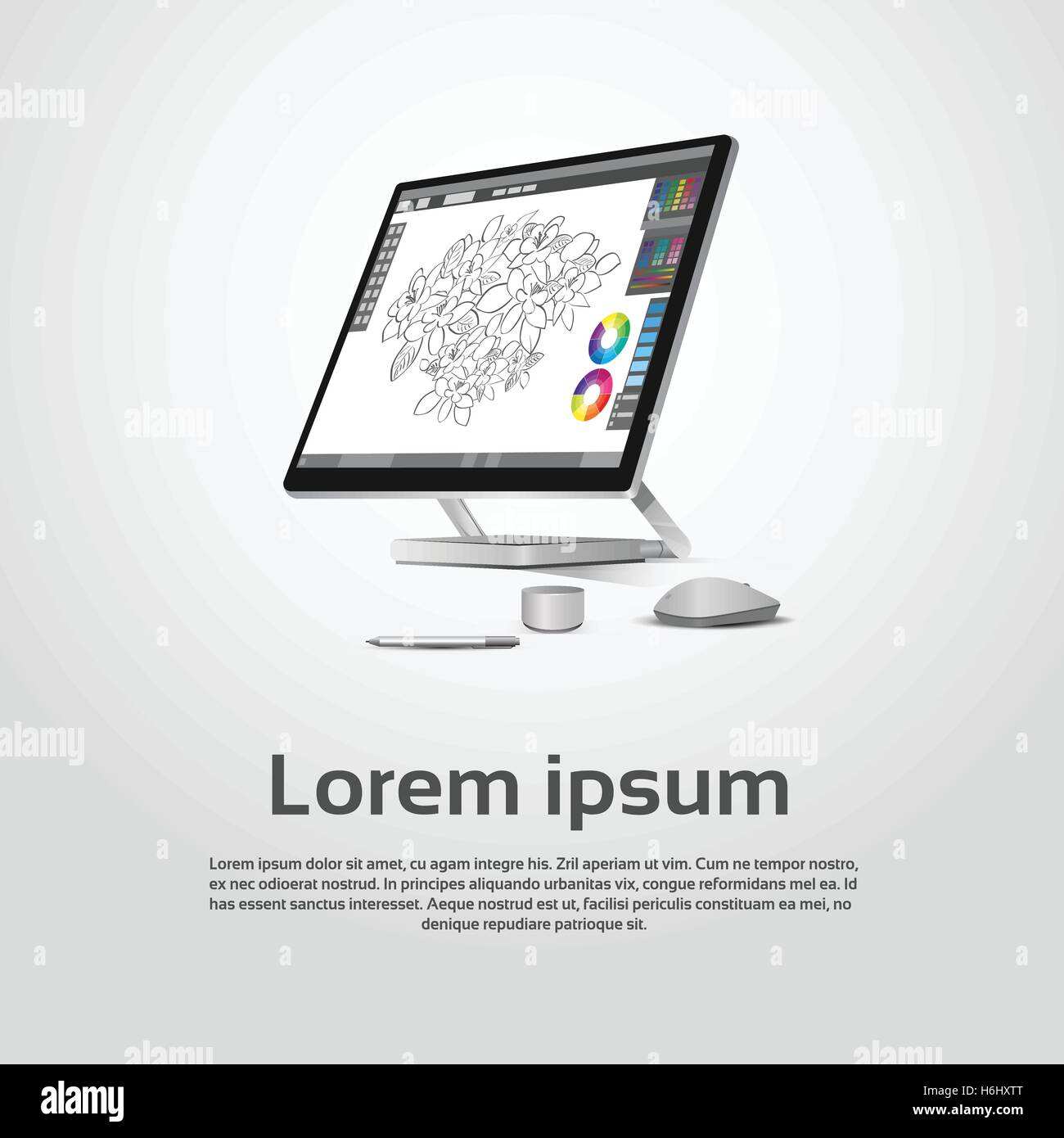 Desktop Modern Computer Graphic Designer Workplace Vector Illustration ...