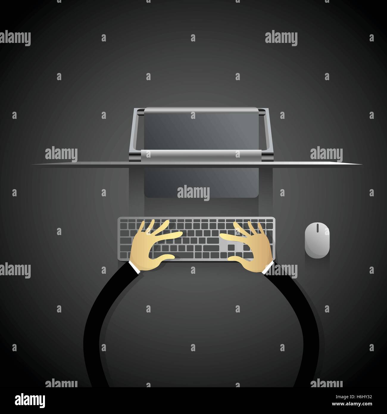 Desktop Modern Computer Workstation Hands Typing Keyboard Vector ...