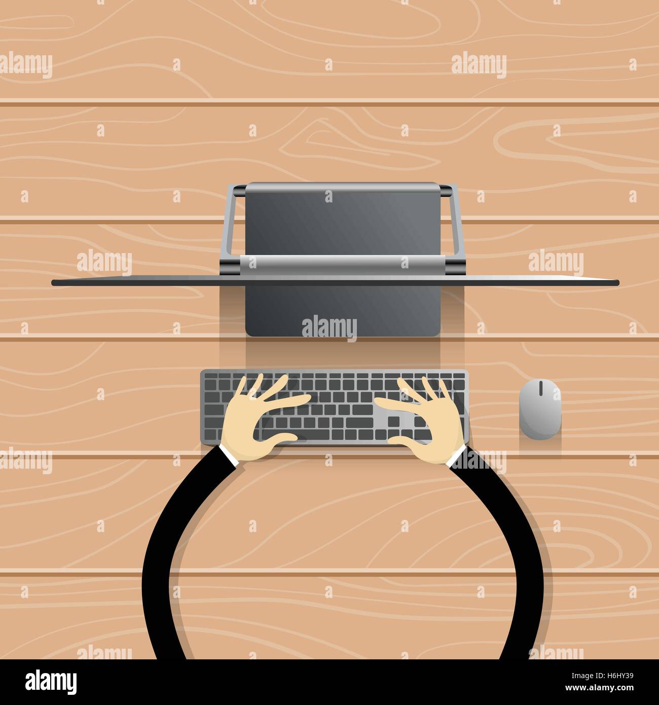 Desktop Modern Computer Workstation Hands Typing Keyboard Vector ...