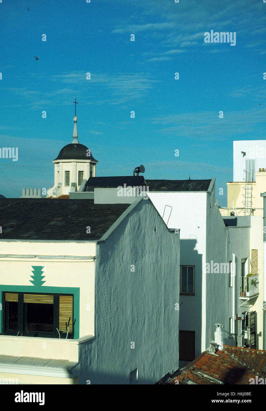 rooftop view Madrid Spain Europe with church and old tile Spanish tile ...