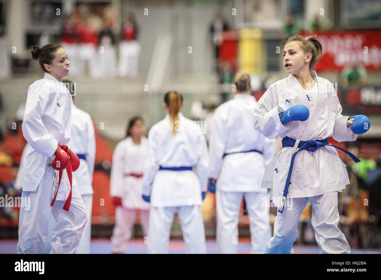 Linz, Austria. 28, October, 2016. Team Greece, Female Team Kumite World ...