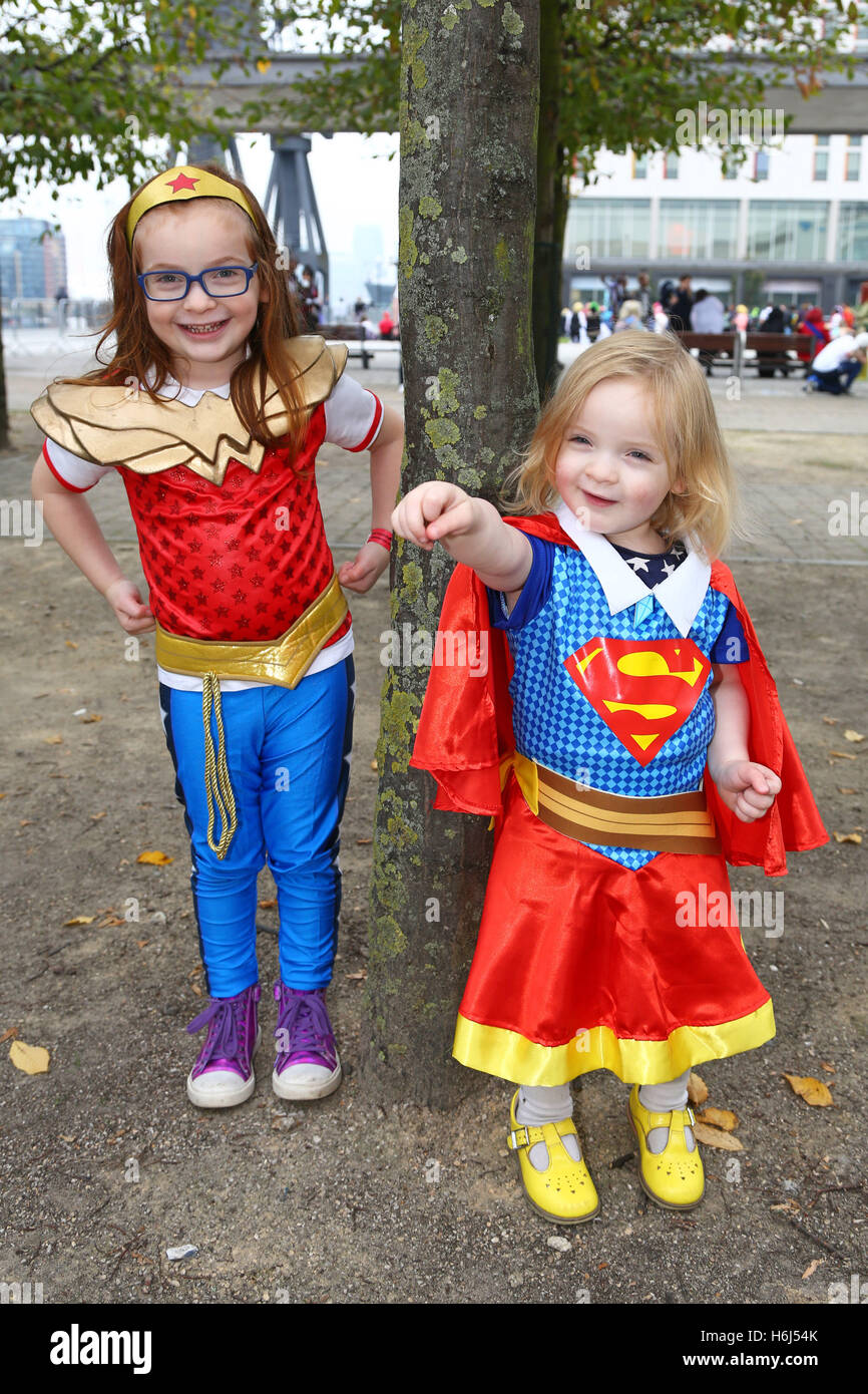 London, UK. 29th October 2016. Children dressed as Supergirl and Wonder ...