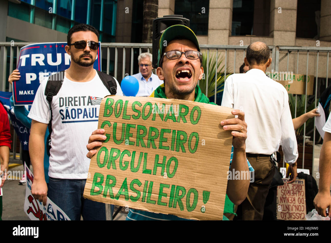 Sao Paulo, Brazil - October 29, 2016 A group of Donald Trump supporters ...