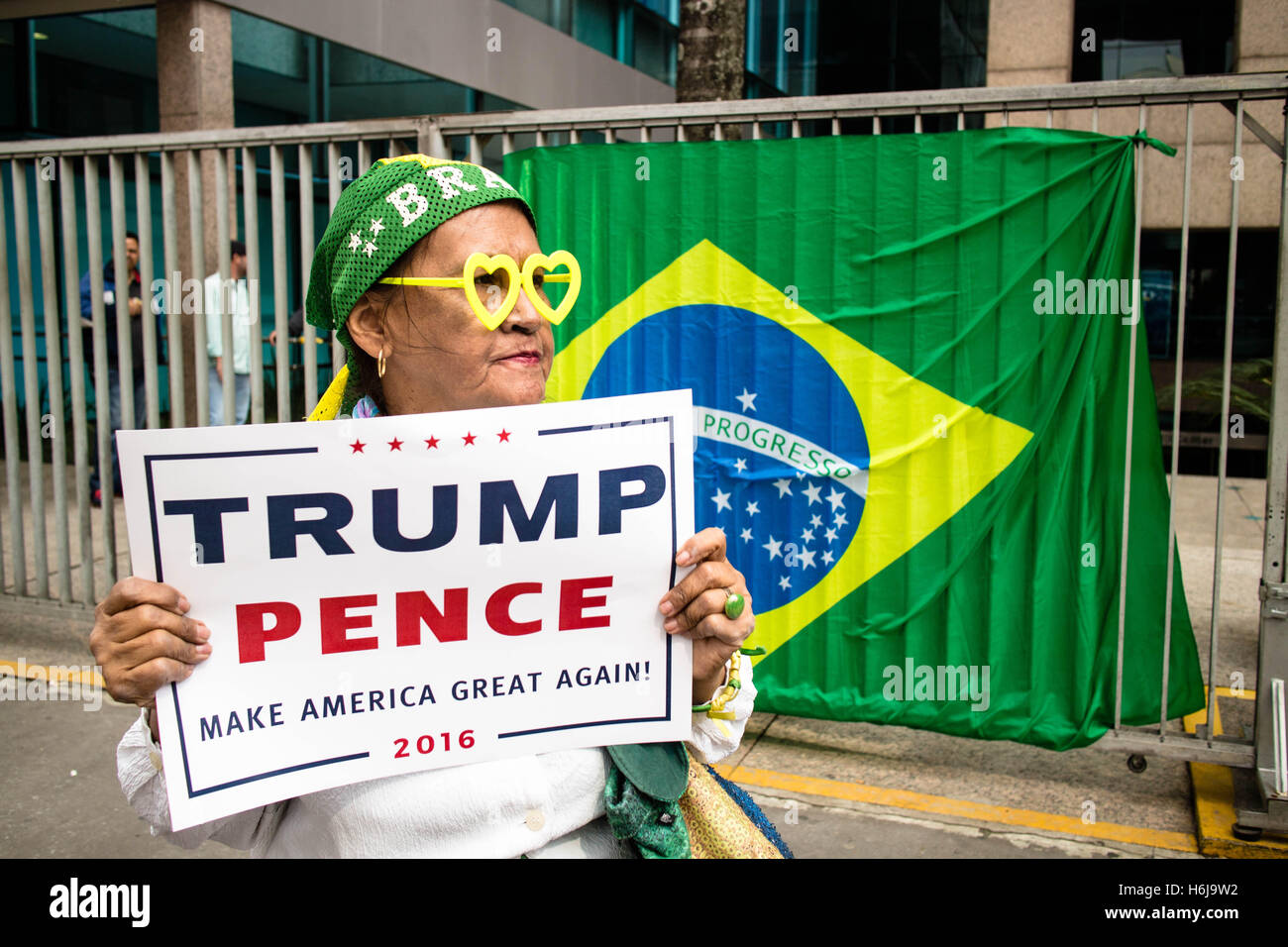 Sao Paulo, Brazil - October 29, 2016 A group of Donald Trump supporters ...