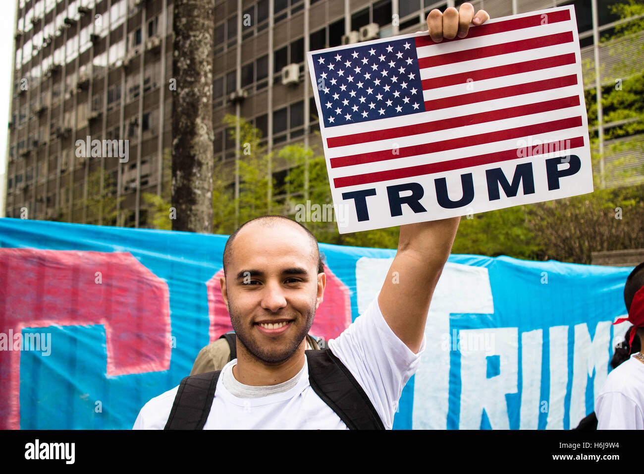 Sao Paulo, Brazil - October 29, 2016 A group of Donald Trump supporters ...