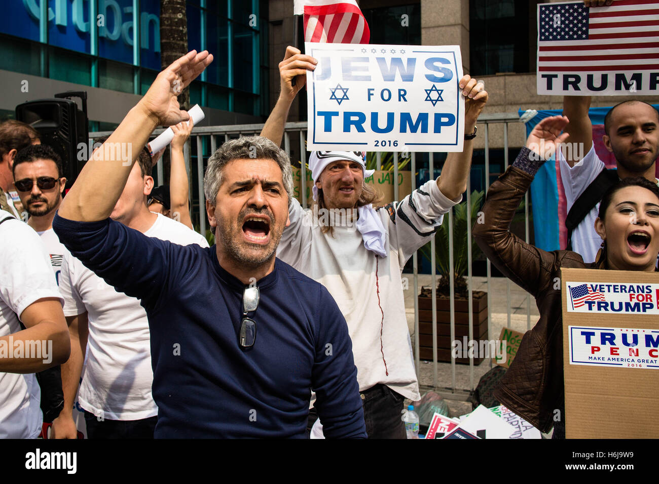 Sao Paulo, Brazil - October 29, 2016 A group of Donald Trump supporters ...