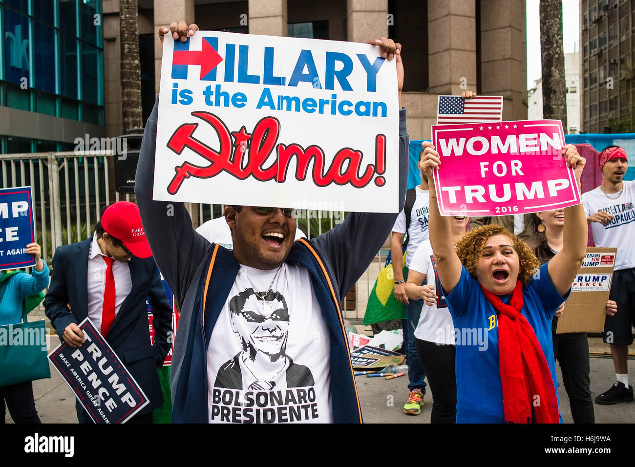 Sao Paulo, Brazil - October 29, 2016, A group of Donald Trump ...