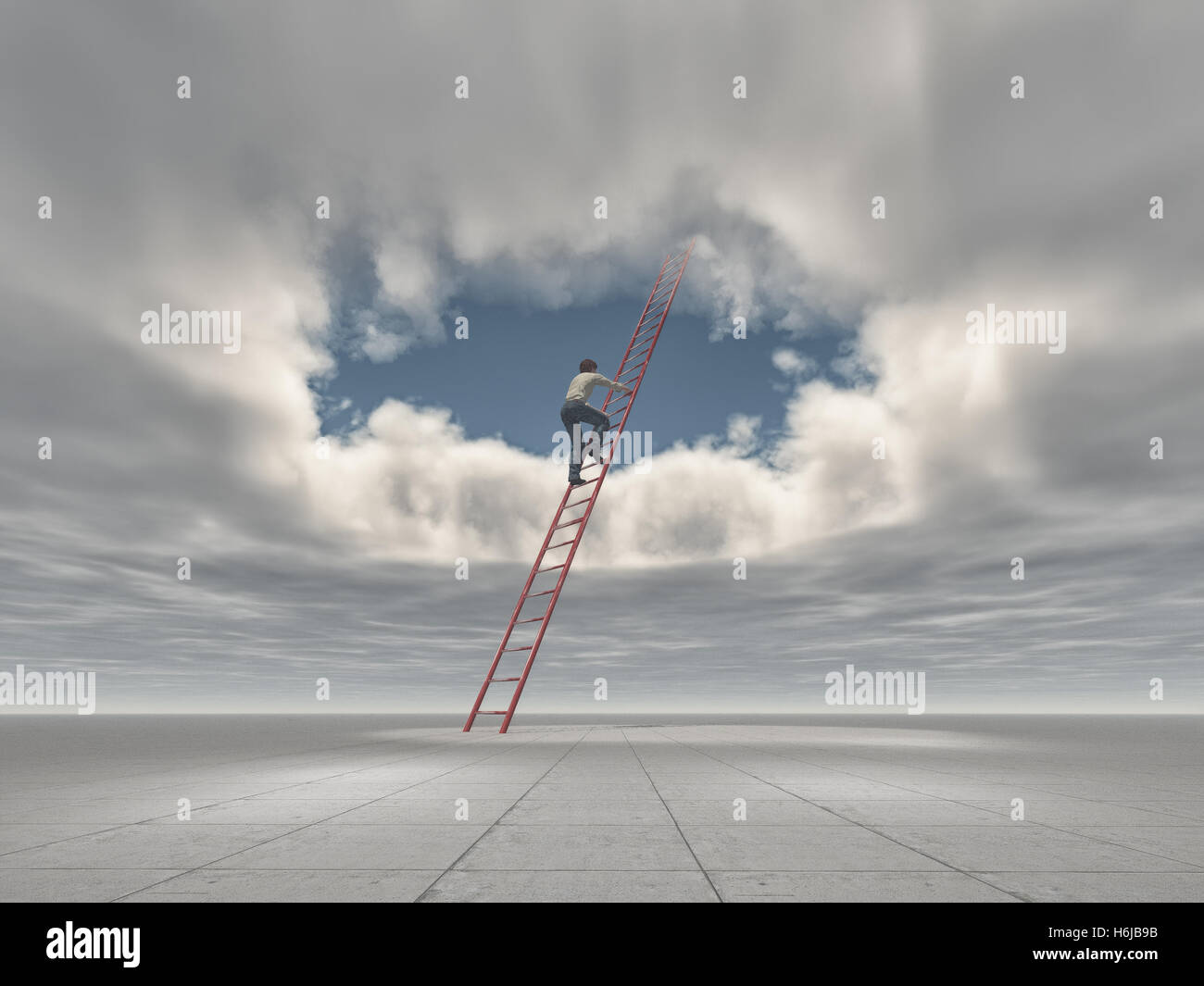 Man climbing tall ladder hi-res stock photography and images - Alamy