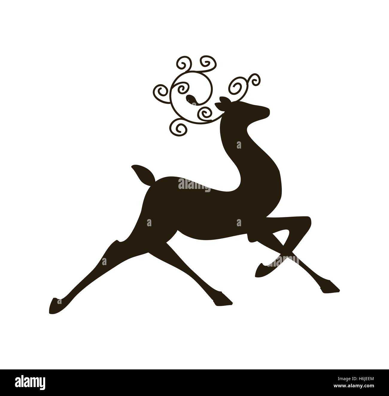 galloping rain deer vector illustration silhouette with swirl horns ...