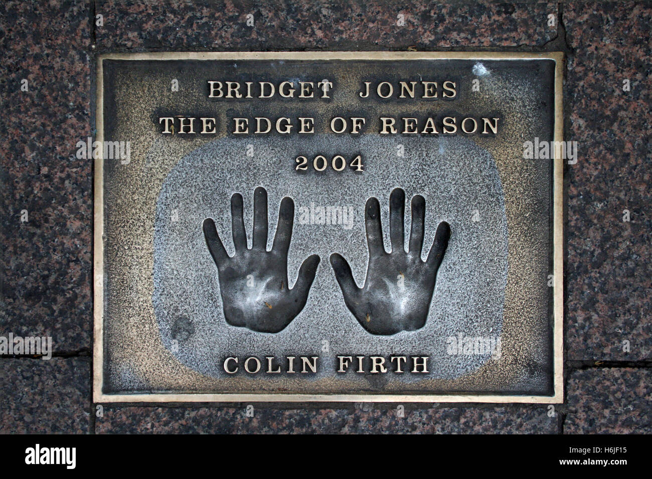 Plaque with Colin Firth's cast handprints, Leicester Square, London, UK ...
