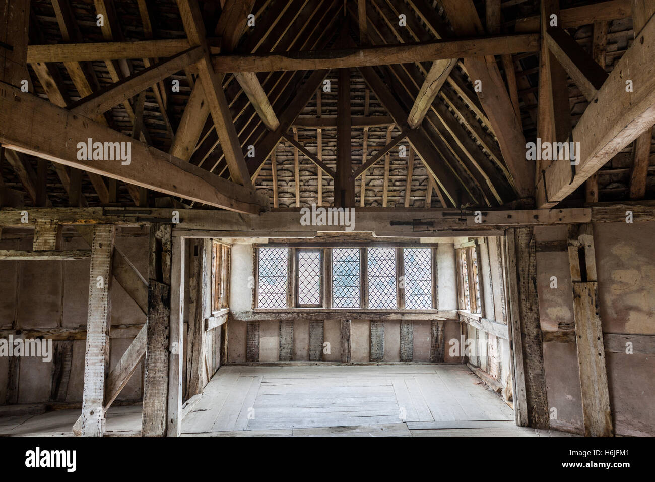 Inside the fortified manor house of Stokesay Castle, near Craven Arms ...