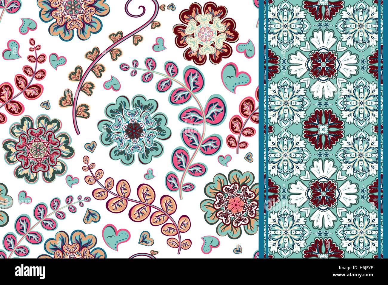 Set of flowers seamless pattern and border backgrounds. Vector ...