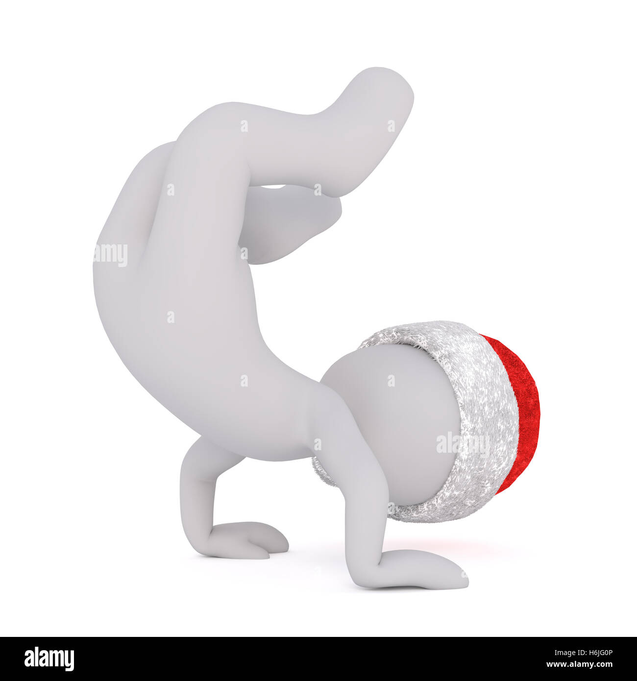 Agile 3d man in a festive red Christmas hat doing a handstand balancing ...