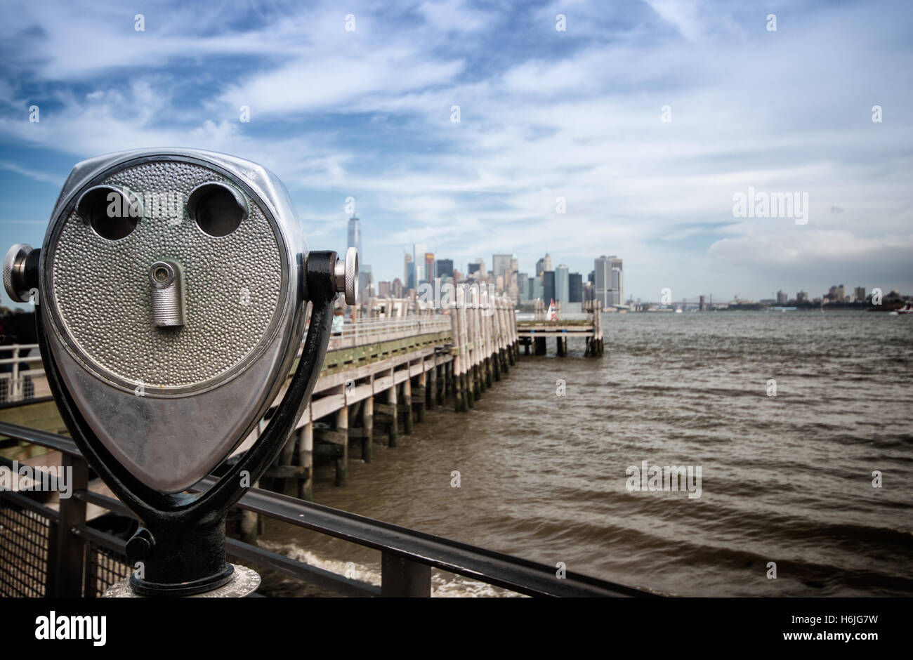 Tower viewer on Liberty island looking across to Manhattan Stock Photo ...