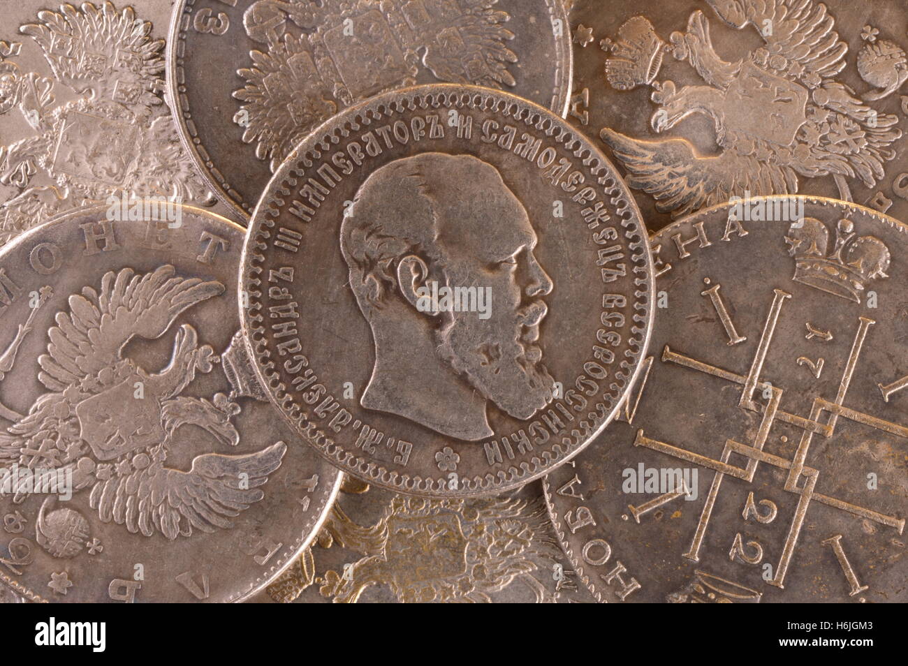 Vintage background coin silver ruble Russian Alexander III Stock Photo ...