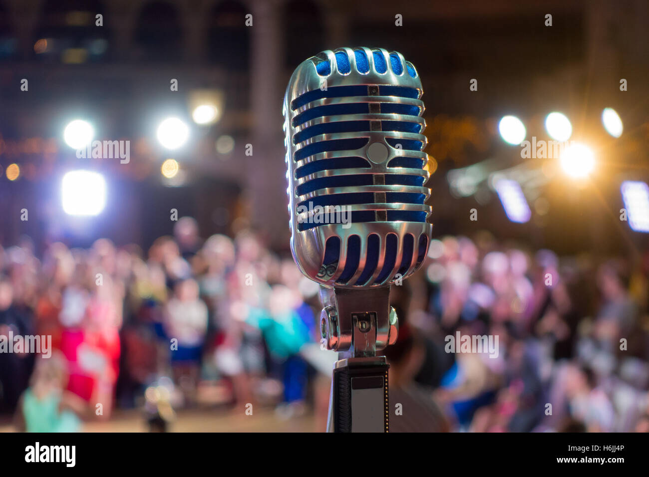 Retro microphone on the stage Stock Photo - Alamy