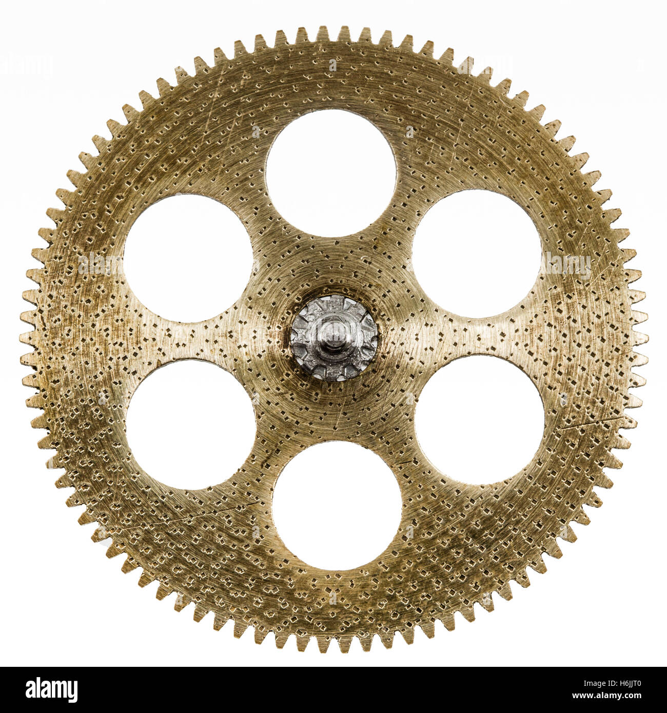 One gear wheel from brass closeup, isolated on white background Stock ...