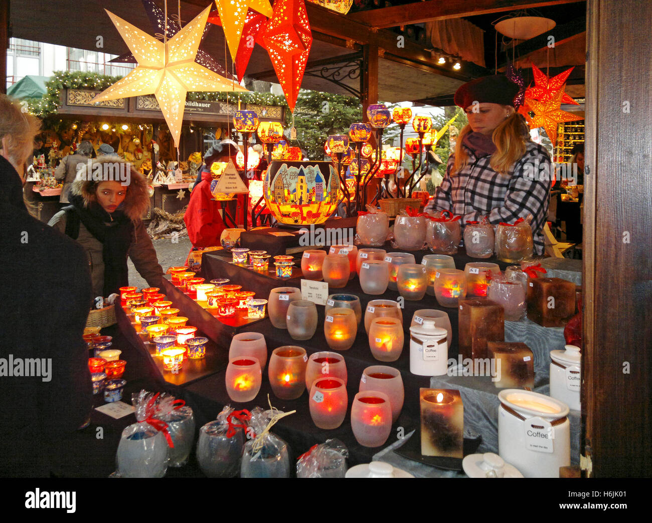 Candles for sale at Old Town Cologne Christmas Market Stock Photo - Alamy