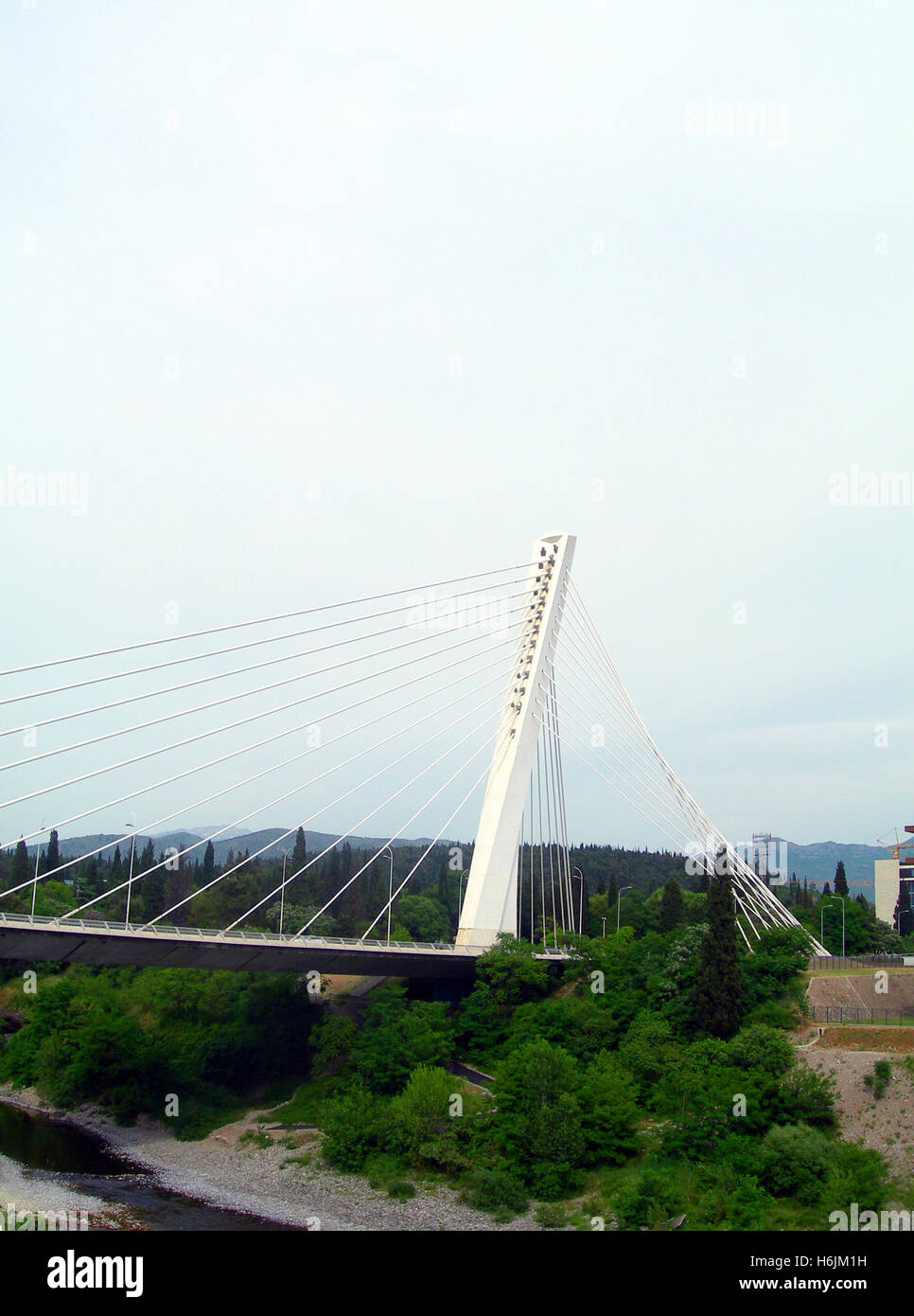 Millennium suspension Bridge over river Moraca Podgorica Montenegro ...