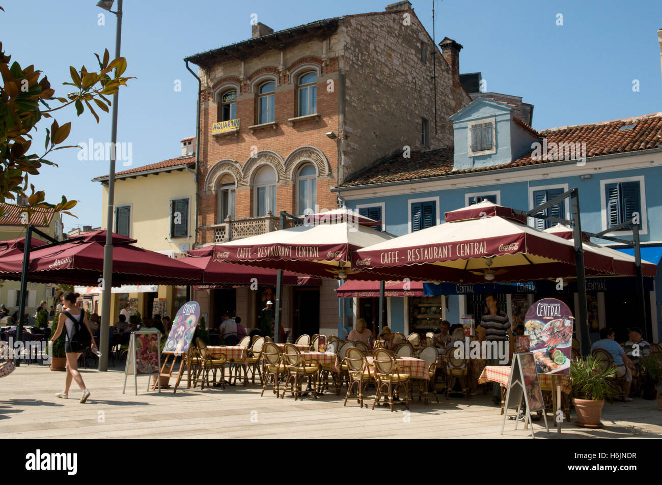 Café and restaurant in the historic town of Porec, Istria, Croatia ...
